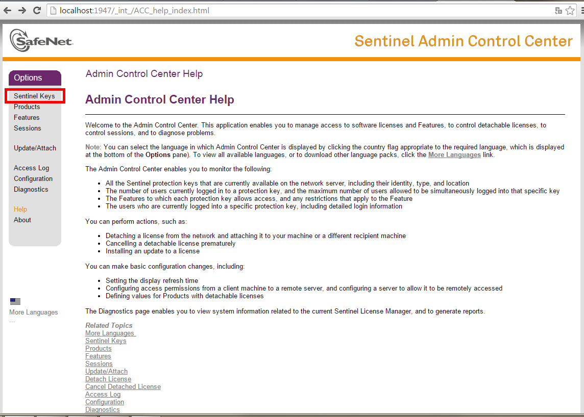 Sentinel admin control center